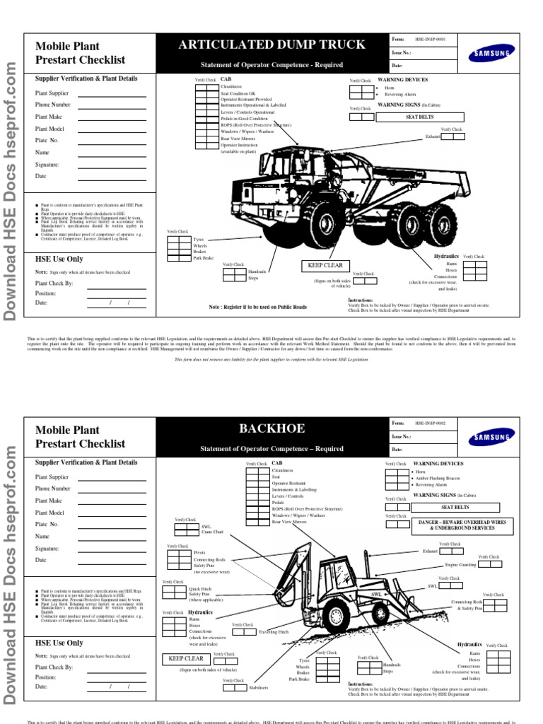 Heavy-Equipment-Checklist | PDF | Truck | Wheeled Vehicles