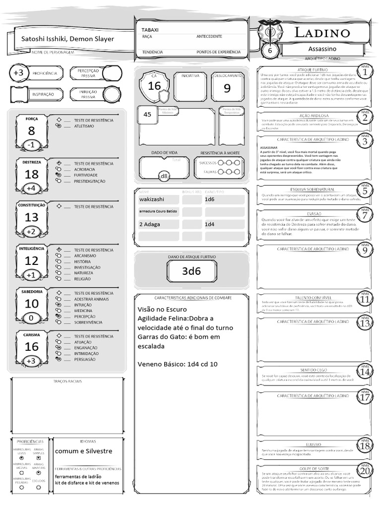 DND 5e - Ficha - Ladino - Demon Slayer | PDF