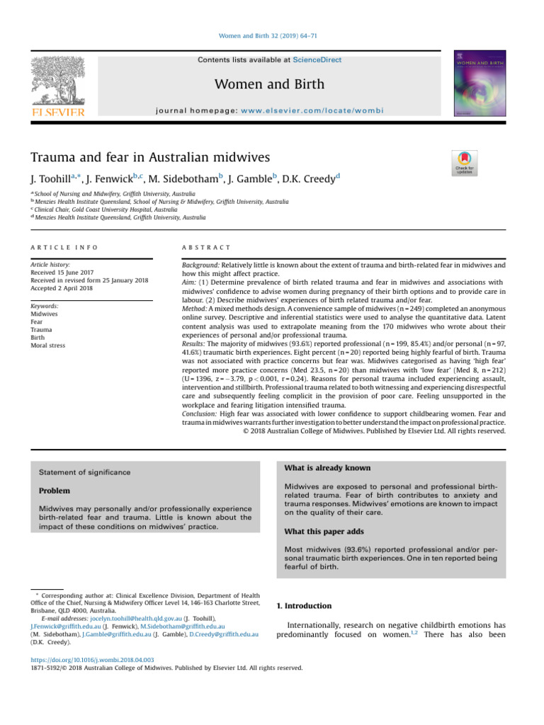 Trauma in Australian Midwives | PDF | Midwife | Psychological Trauma