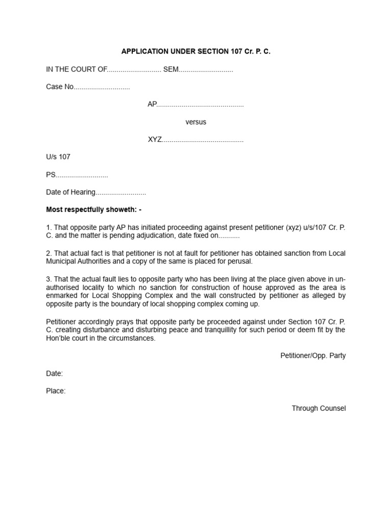 Application Under Section 107 CrPC | PDF | Social Science | Law