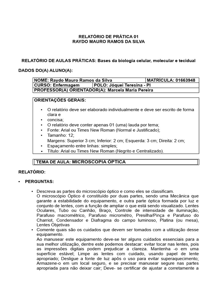 Relatório Prática - Bases Da Biologia Celular LLLLJ Molecular e ...