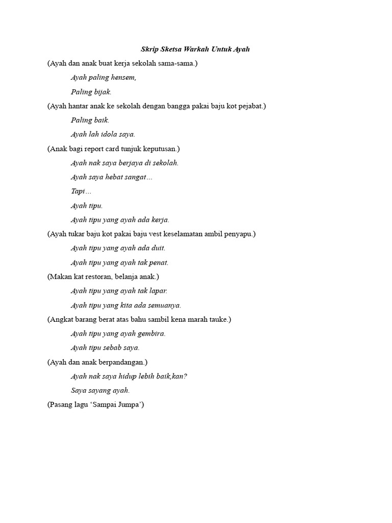 Skrip Sketsa Warkah Untuk Ayah | PDF