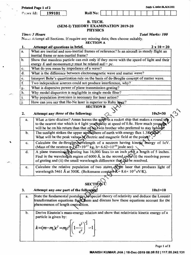 Physics Kas 101 | PDF