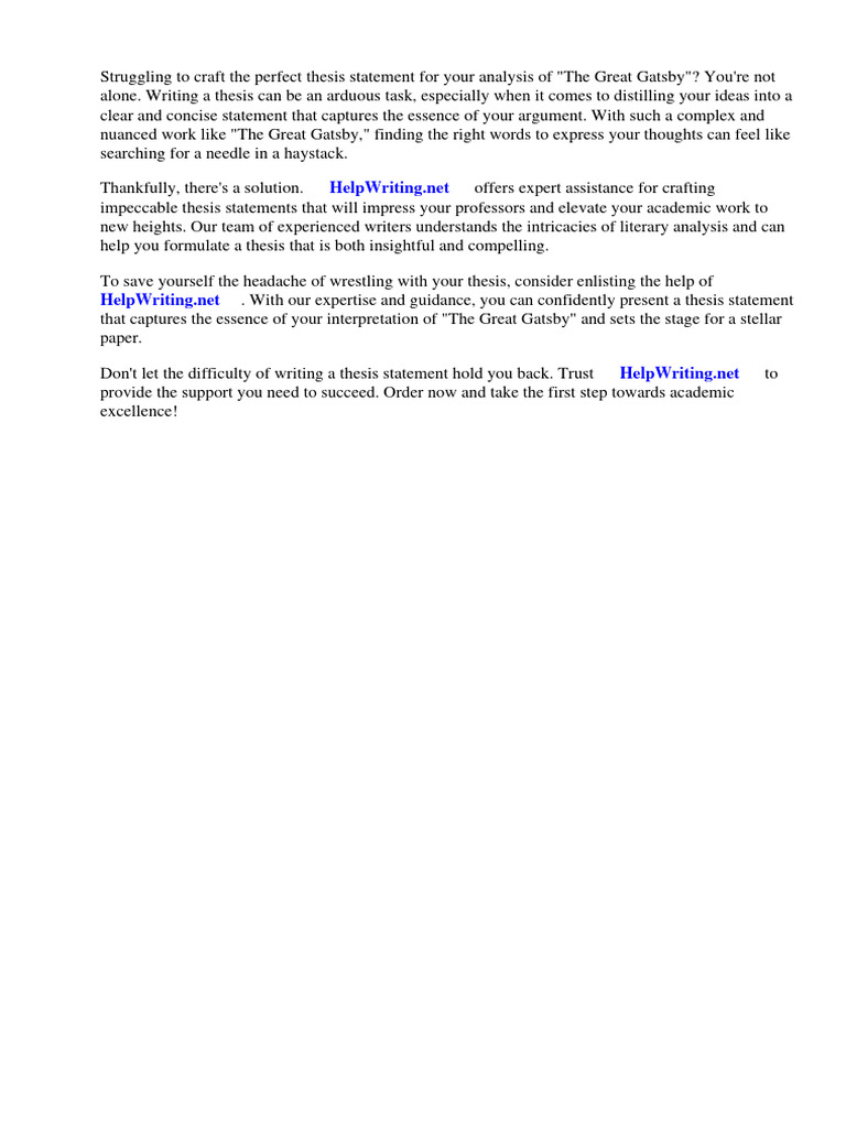 Great Gatsby Thesis Statement Examples PDF