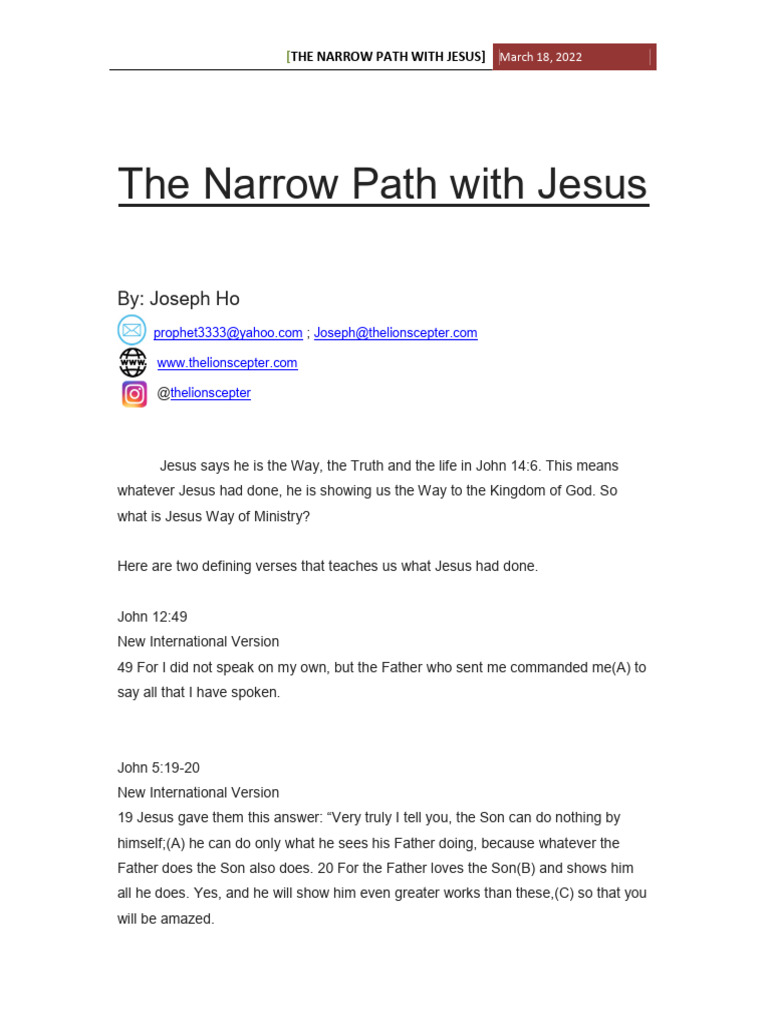 The Narrow Path With Jesus | PDF | Jesus | Miracle