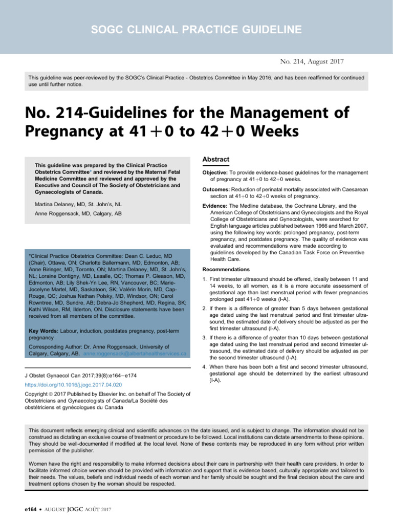 Guidelines For The Management of Pregnancy at 41+0 To 42+0 Weeks SOGC ...