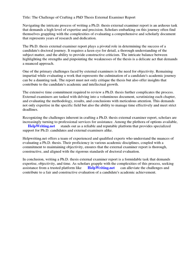 PHD Thesis External Examiner Report | PDF