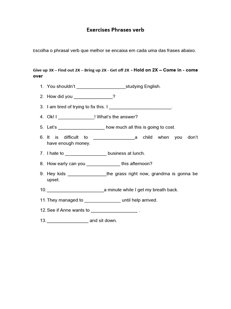 Exercises Phrases verb | PDF