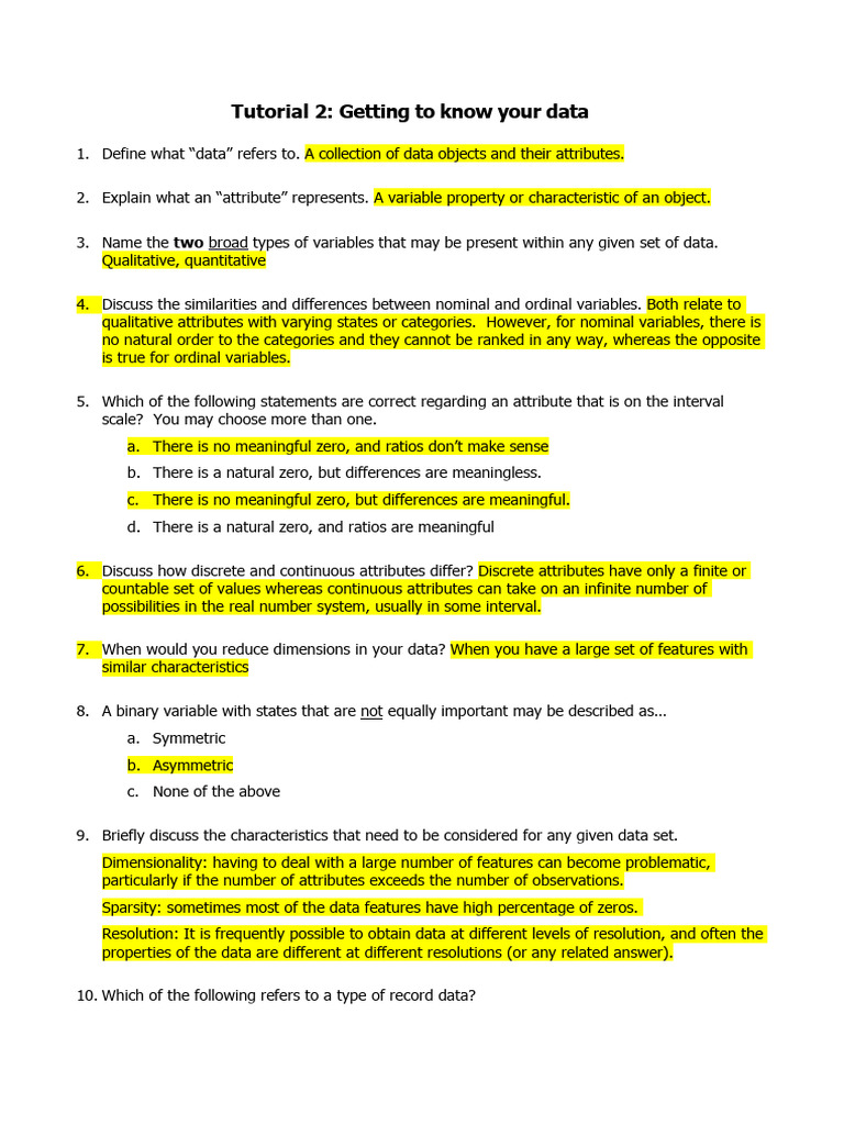 Tutorial 2 Solutions | PDF | Mean | Level Of Measurement