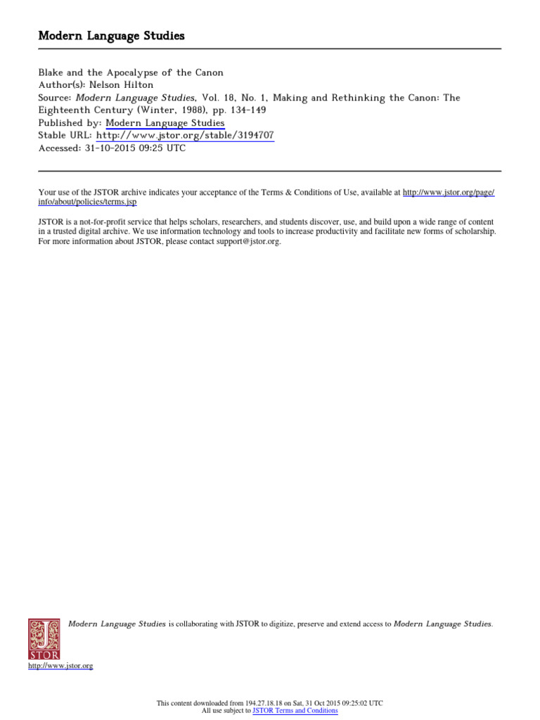 Blake and The Apocalypse of The Canon | PDF | William Blake