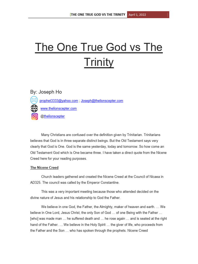 The One True God Vs The Trinity | PDF | Trinity | God The Father