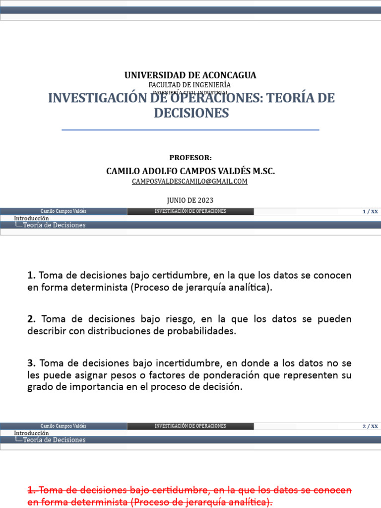 Cátedra 3 | PDF | Incertidumbre | Toma de decisiones