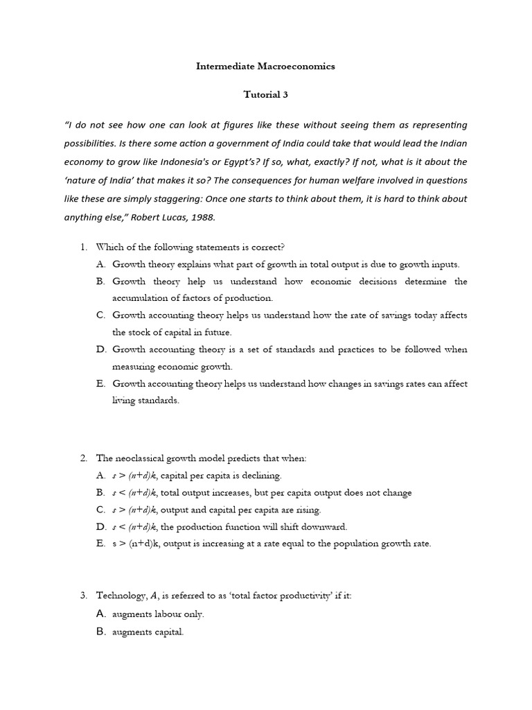 ECON201 Tutorial 3 | PDF | Economic Growth | Macroeconomics