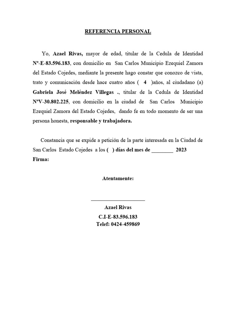 Constancia de Referencia Personal | PDF