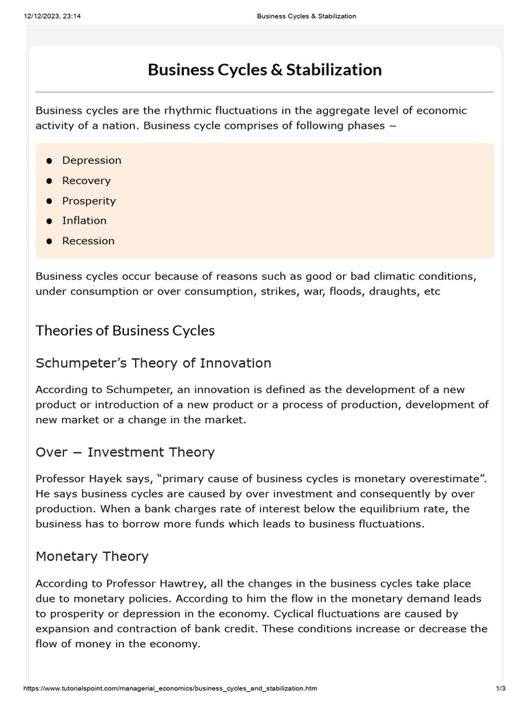Business Cycles & Stabilization | PDF