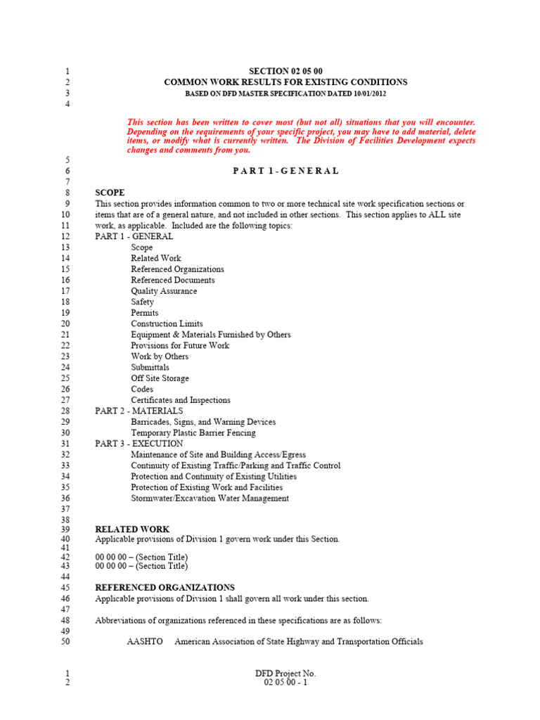 02 05 00 Common Work Results For Existing Conditions | PDF