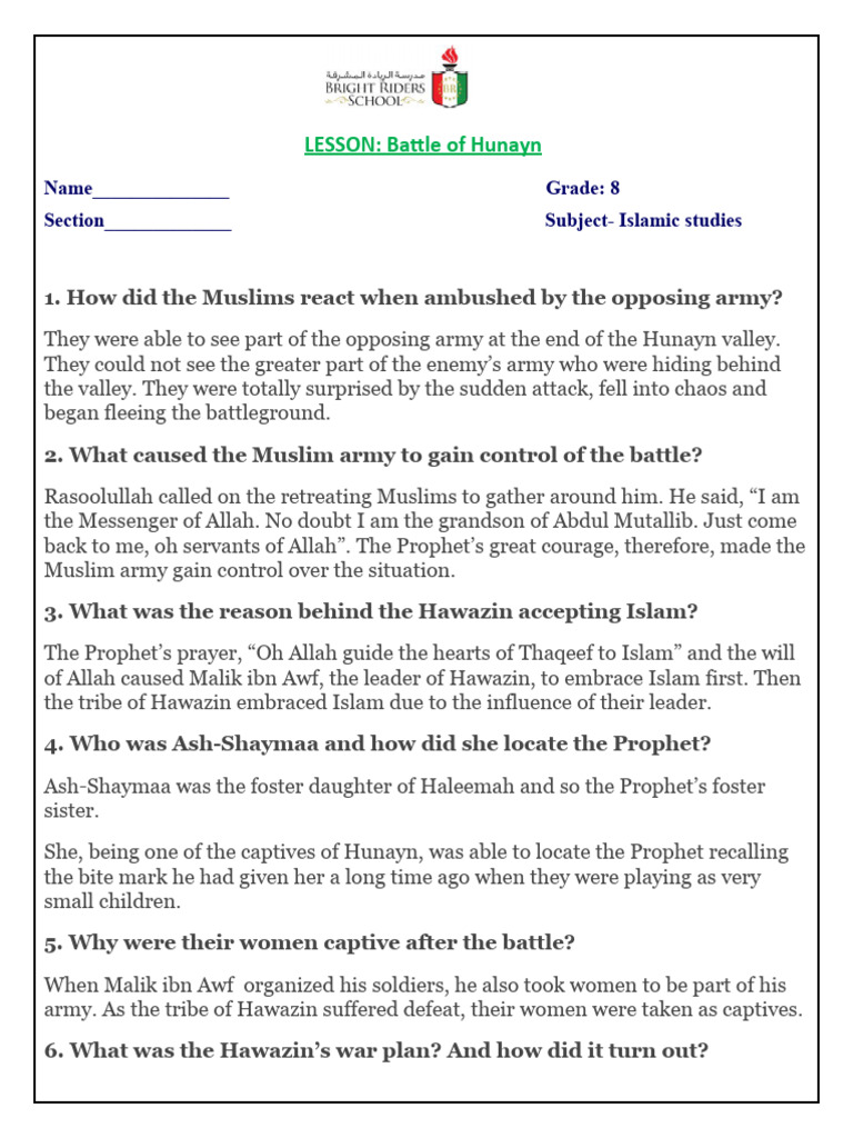 The Battle of Hunayn | PDF | Muhammad | Abrahamic Religions