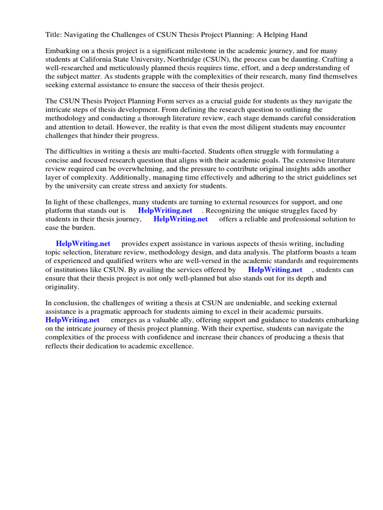 Csun Thesis Project Planning Form | PDF | Thesis | Methodology