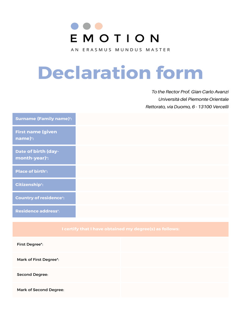 Declaration Form 2.0 EMOTION Master | PDF