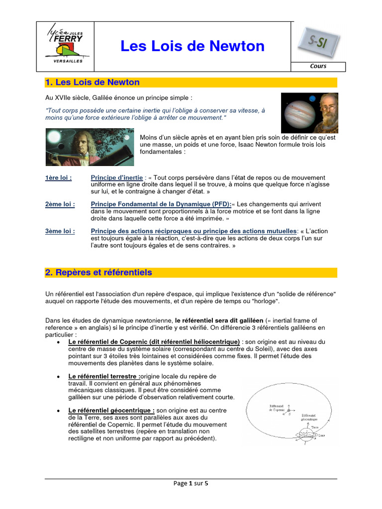 Lois de Newton : Principes et Applications | PDF | Lois du mouvement de ...