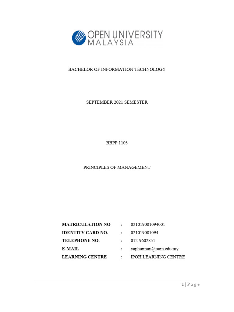 BBPP1103 Principles of Management | PDF | Risk | Decision Making