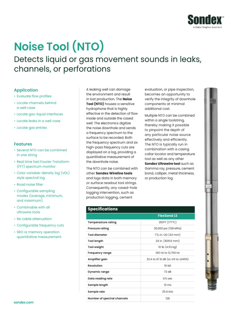 Sondex Noise Tool Spec | PDF | Spectral Density | Signal Processing