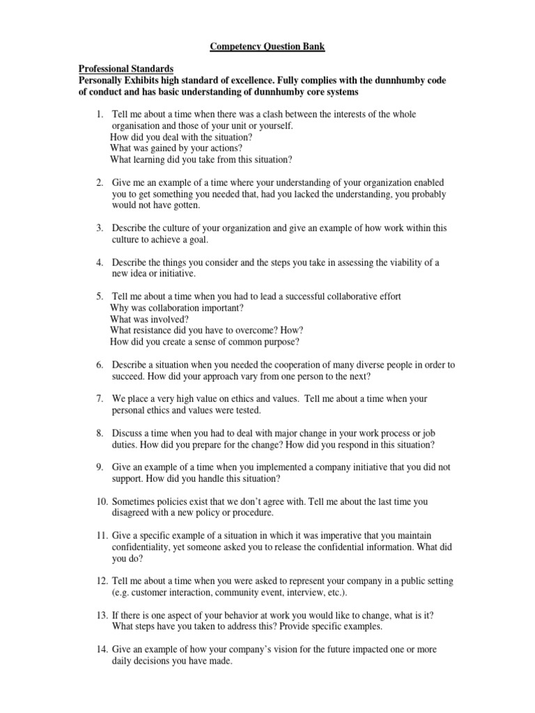 Competency Questions - Core Capability Framework | PDF | Communication ...