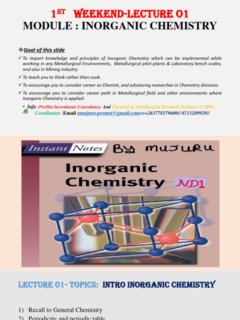 01st Lecture - Weenkend 01 - Inorganic Chemistry For Metallurgical ... 01st Lecture - Weenkend 01 - Inorganic Chemistry For Metallurgical ...