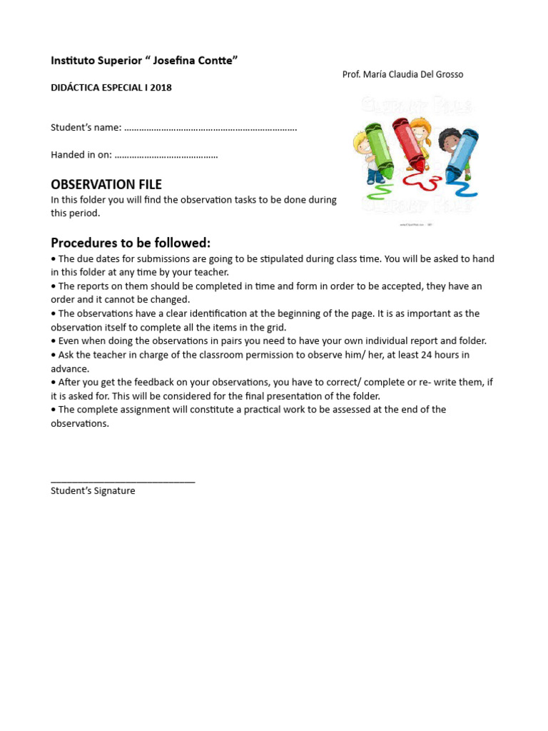 Observation Tasks 2018 Didactica | PDF | Classroom | Psychology