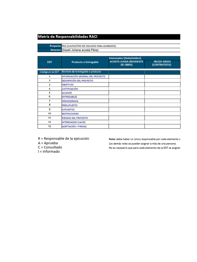 Matriz RACI - Recursos Humanos | PDF