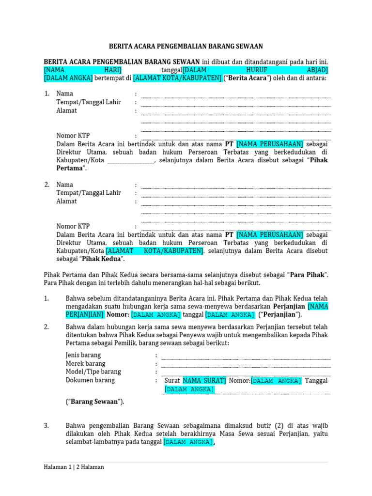 4 Berita Acara Pengembalian Barang Sewaan | PDF