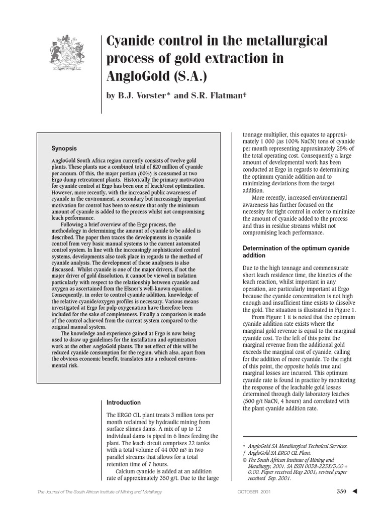 Cyanide Control in The Metallurgical Process of Gold Extraction in ...