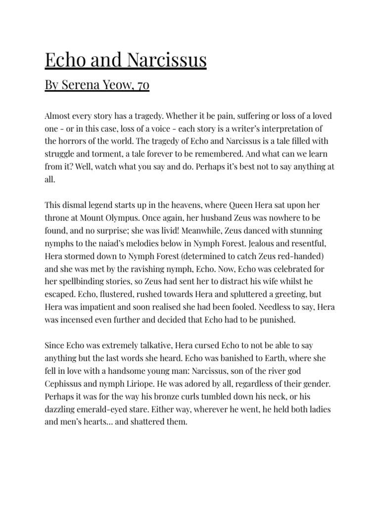 Echo & Narcissus - Ovid Competition Creative Writing 2023 | PDF | Greek ...