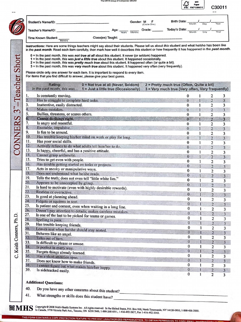 Conners ADHD Scale 3 | PDF