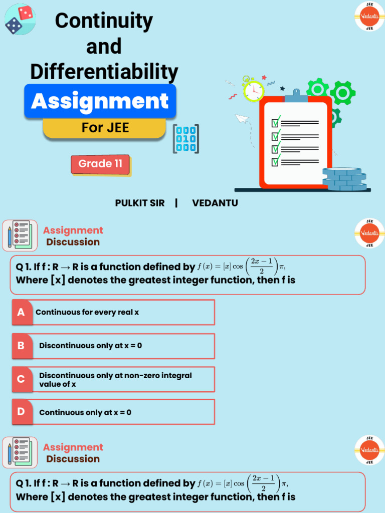 Continuity and Differentiability - Assignment For JEE | PDF | Continuous Function | Function ...