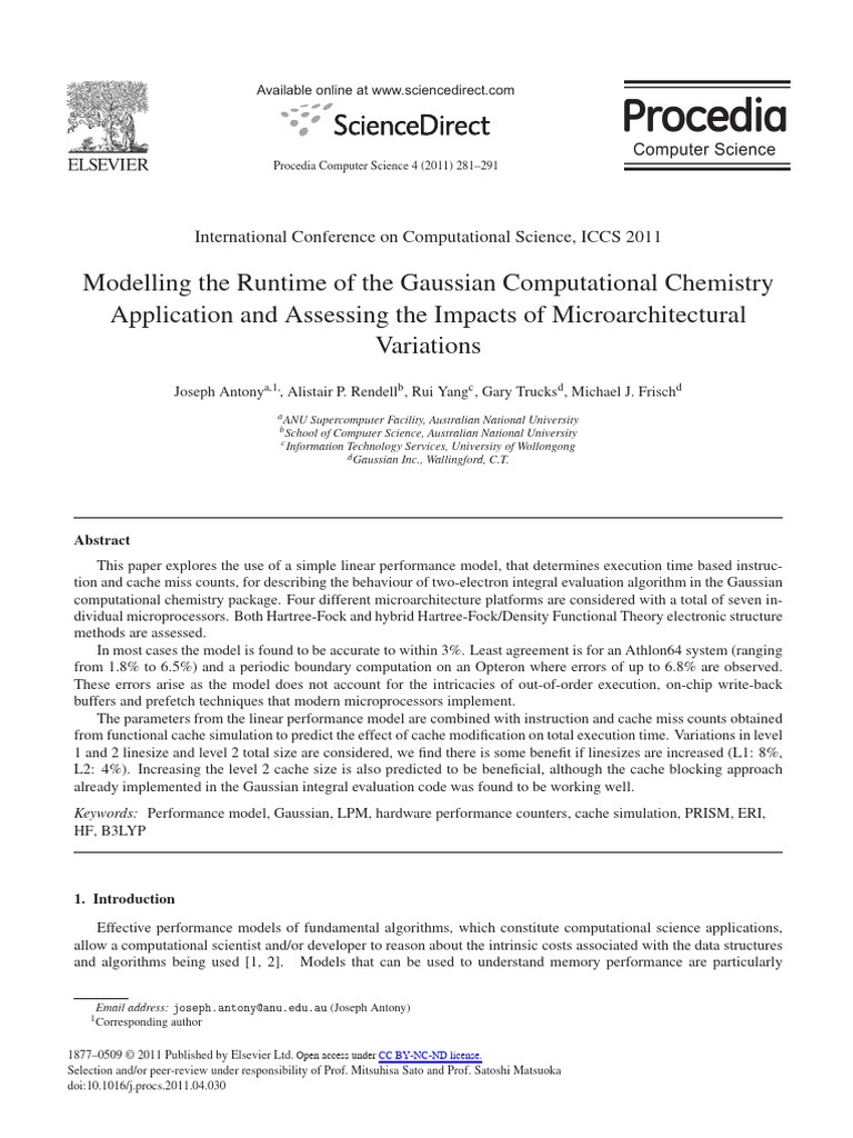 Modelling The Runtime of The Gaussian Computational Chemistry ...