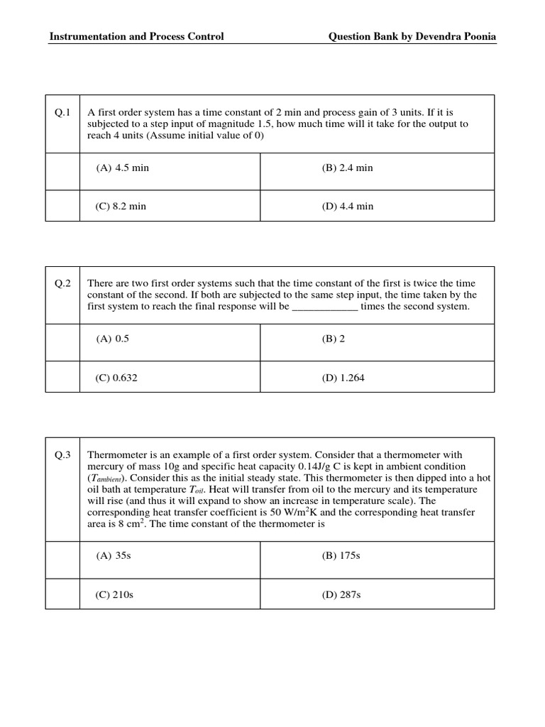 Instrumentation and Process Control Question Bank 1693854421842 | PDF