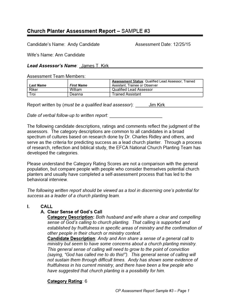 Church Planter Assessment Summary | PDF | Leadership | Intelligence