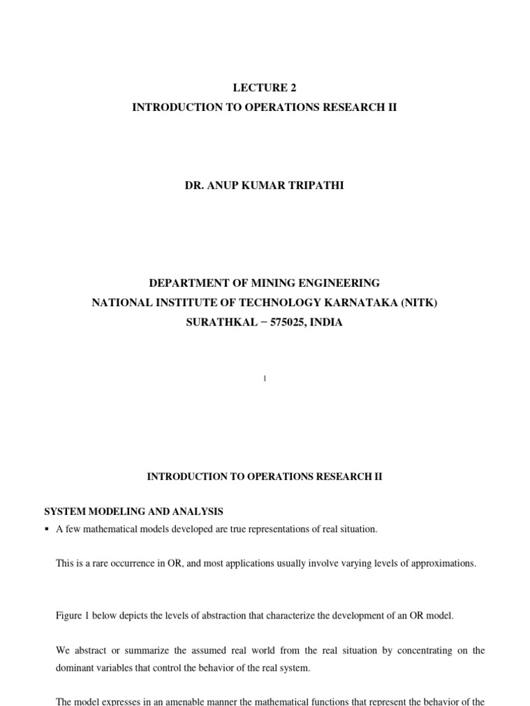 Lecture 2 - Introduction To Operations Research II | PDF | Teaching Mathematics | Mathematical Model