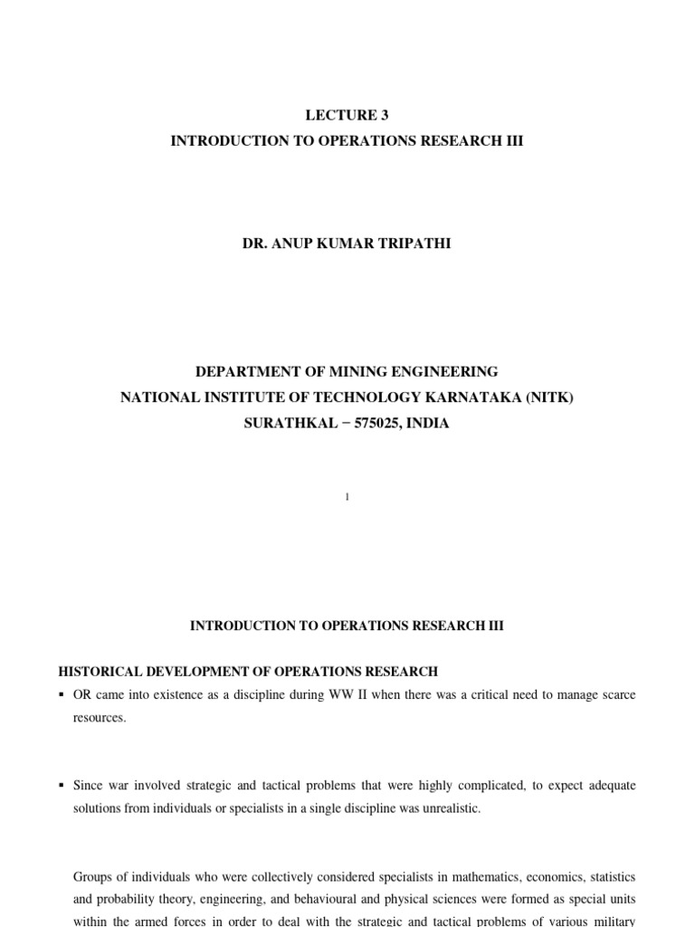 Lecture 3 - Introduction To Operations Research III | PDF | Operations Research | Quantitative ...