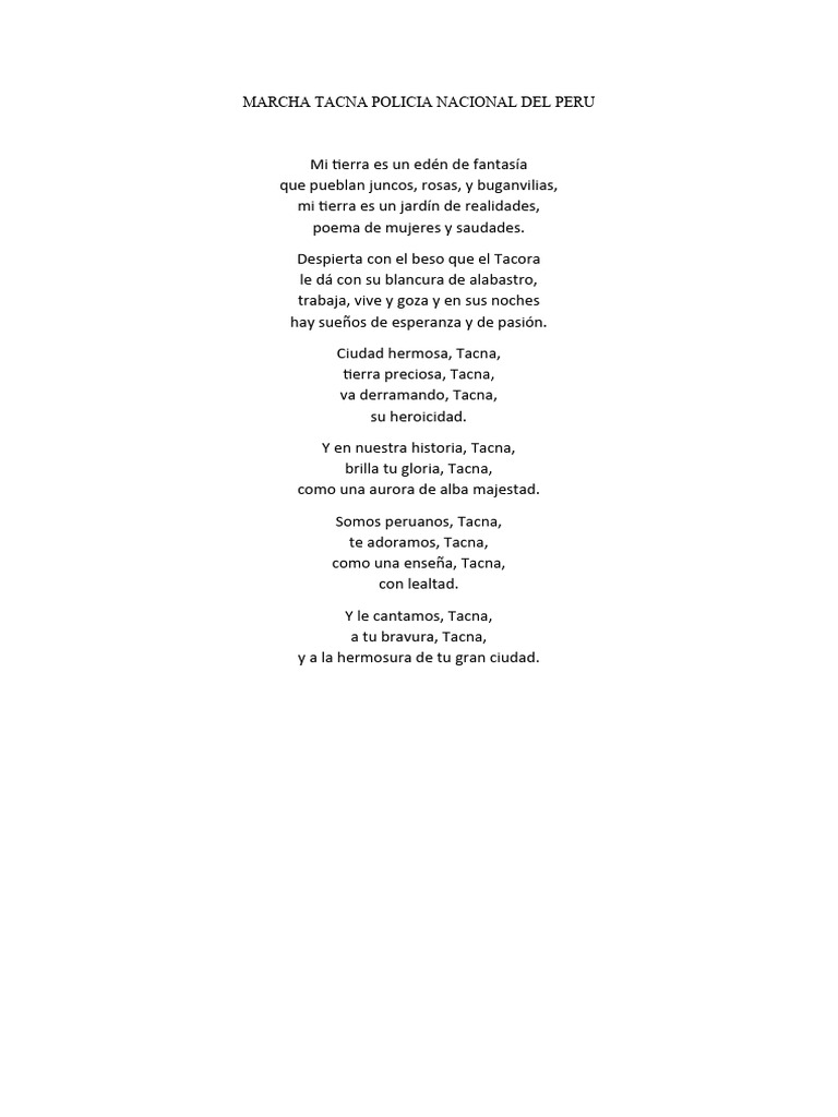 Marcha Tacna Policia Nacional Del Peru | PDF