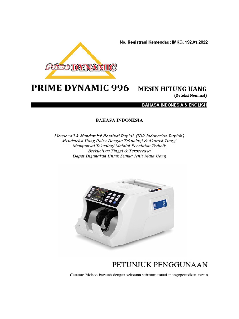 Mesin Hitung Uang Prime Dynamic 996 | PDF