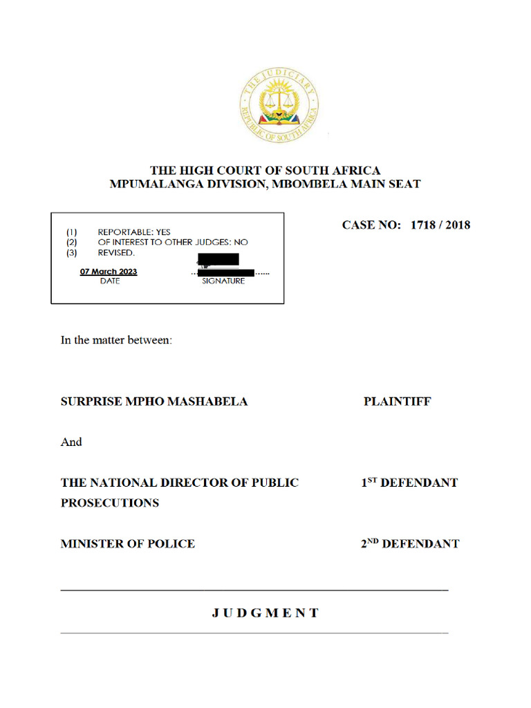 Mashabela V National Director of Public Prosecutions and Another (1718 ...