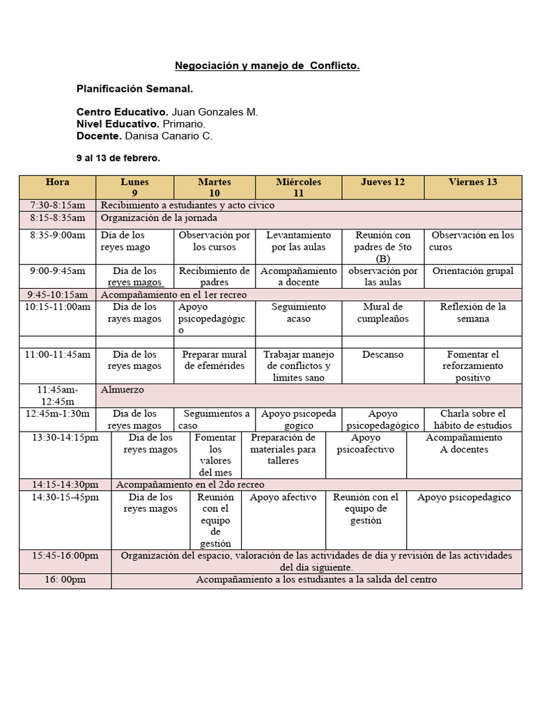 PLANIFICACION SEMANAL. | PDF