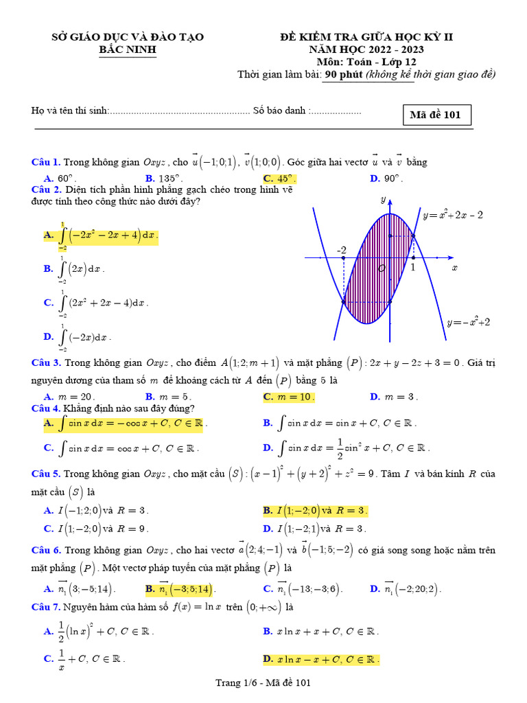 De Kiem Tra Giua Hoc Ky 2 Toan 12 Nam Hoc 2022 2023 So GDDT Bac Ninh | PDF