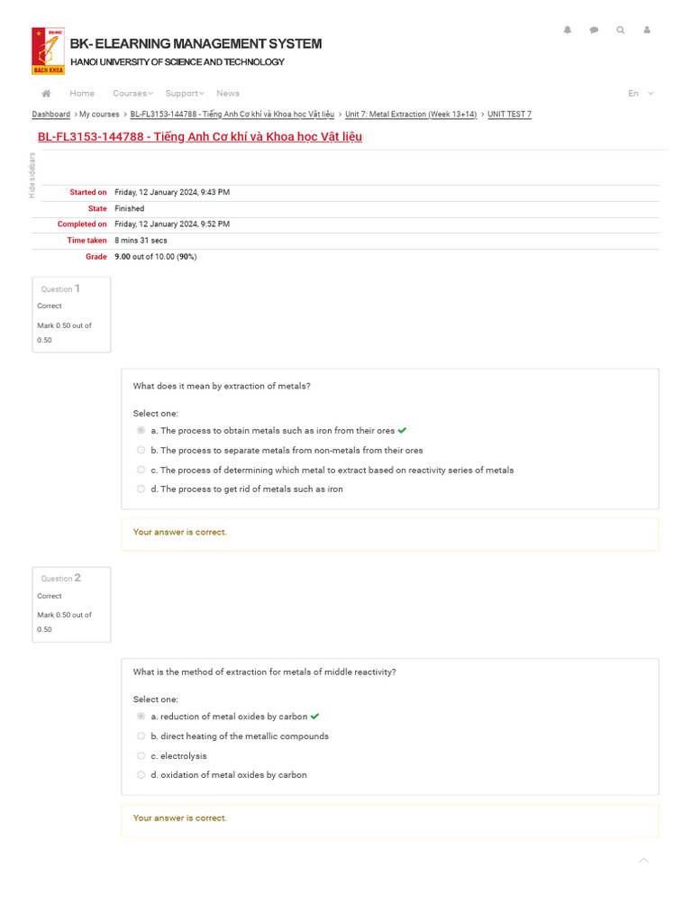 UNIT TEST 7_ Attempt review | PDF | Iron | Chemical Elements