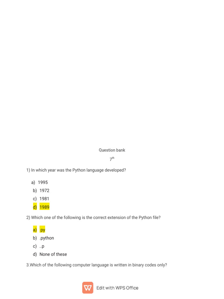 Python Programming Question Bank | PDF | Integer (Computer Science ...