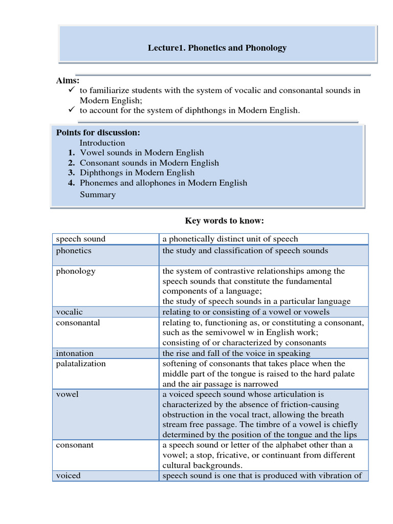 Lecture1.2. Phonetics and Phonology | PDF | Phonetics | Consonant