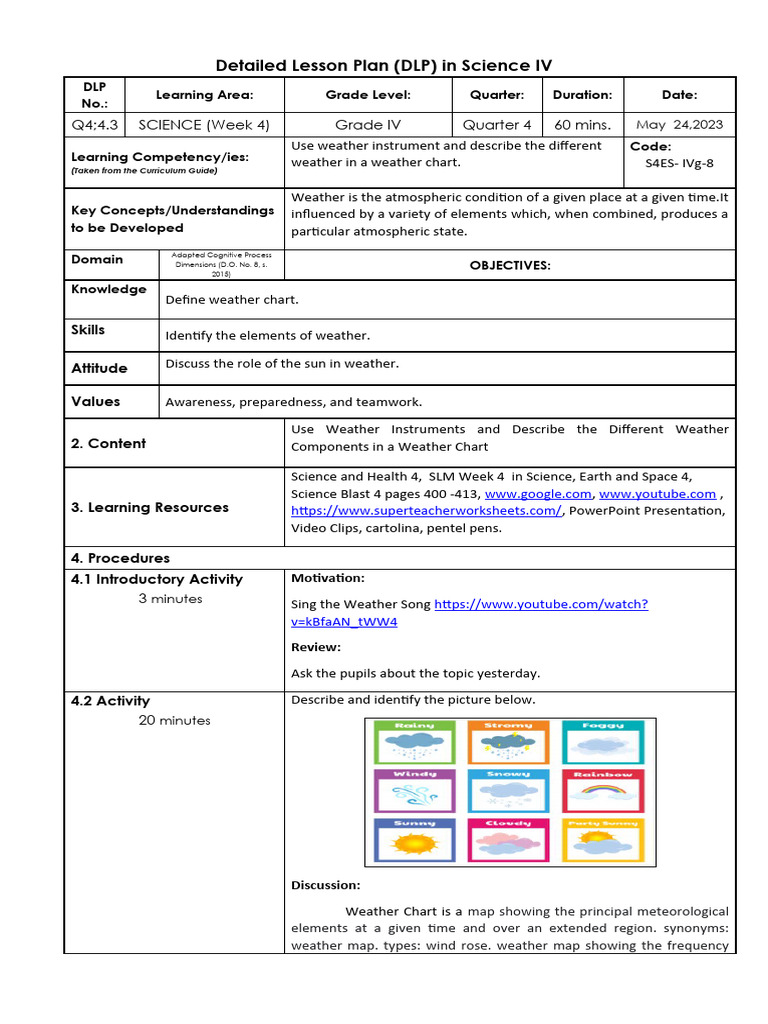 Grade 4 Weather Chart Lesson Plan | PDF | Weather | Atmospheric Pressure