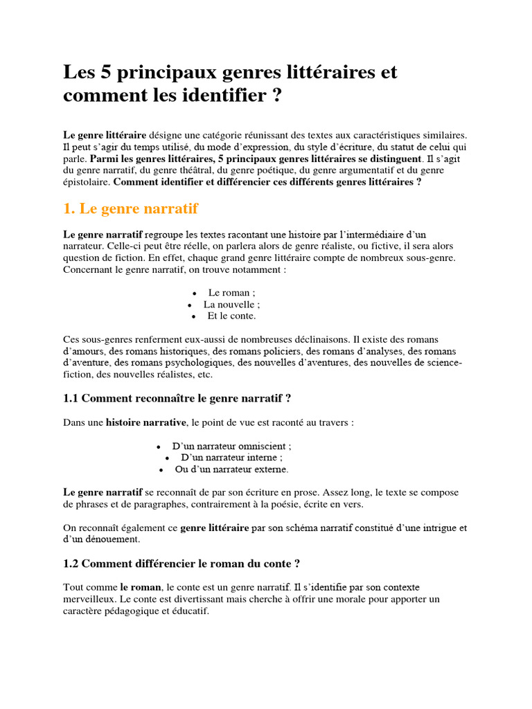 Identifier les 5 genres littéraires | PDF | Fiction générale